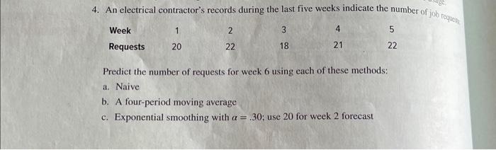 Solved Predict the number of requests for week 6 using each | Chegg.com