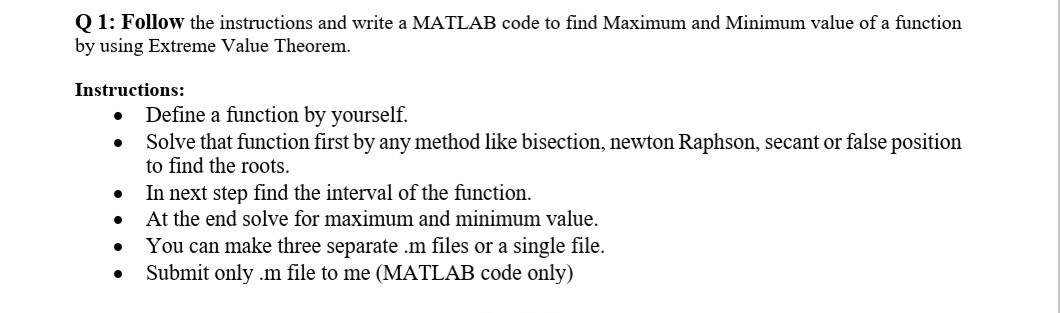 Solved Q1: Follow the instructions and write a MATLAB code | Chegg.com