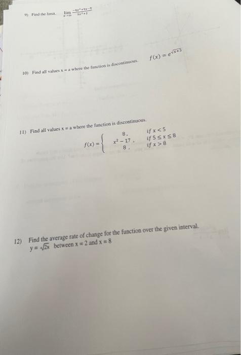 10) Find all values x a where the fanction is | Chegg.com