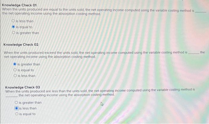 Solved Knowledge Check 01 When the units produced are equal | Chegg.com