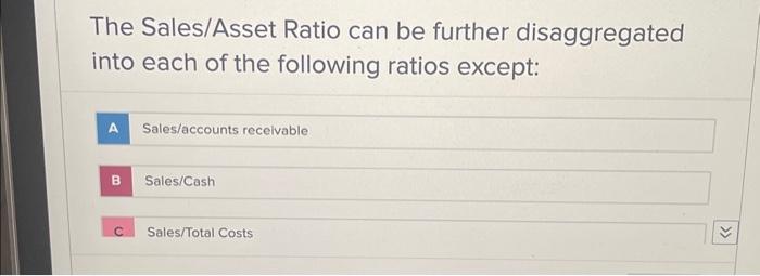 Solved The Sales/Asset Ratio can be further disaggregated | Chegg.com