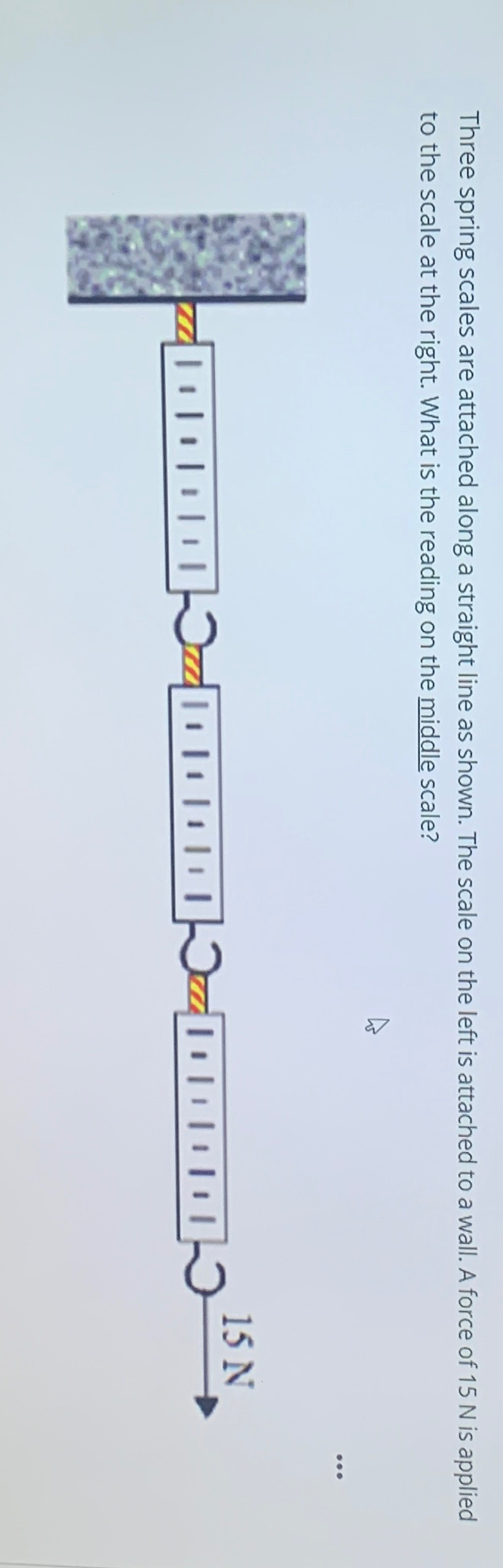 Solved Three spring scales are attached along a straight | Chegg.com
