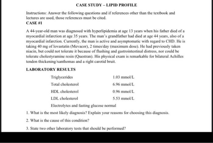 Solved CASE STUDY - LIPID PROFILE Instructions: Answer the | Chegg.com