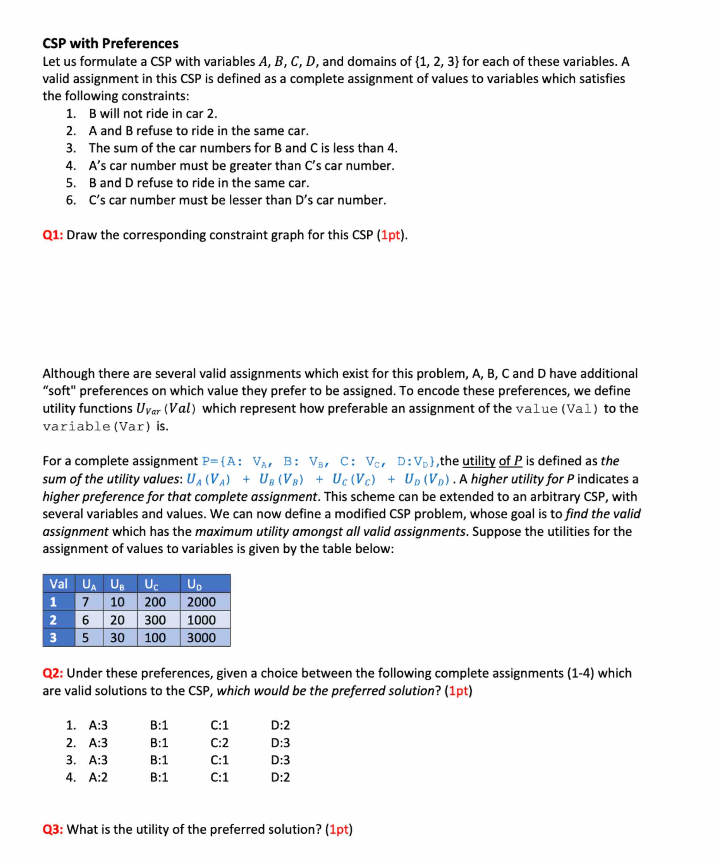 Solved CSP with PreferencesLet us formulate a CSP with | Chegg.com