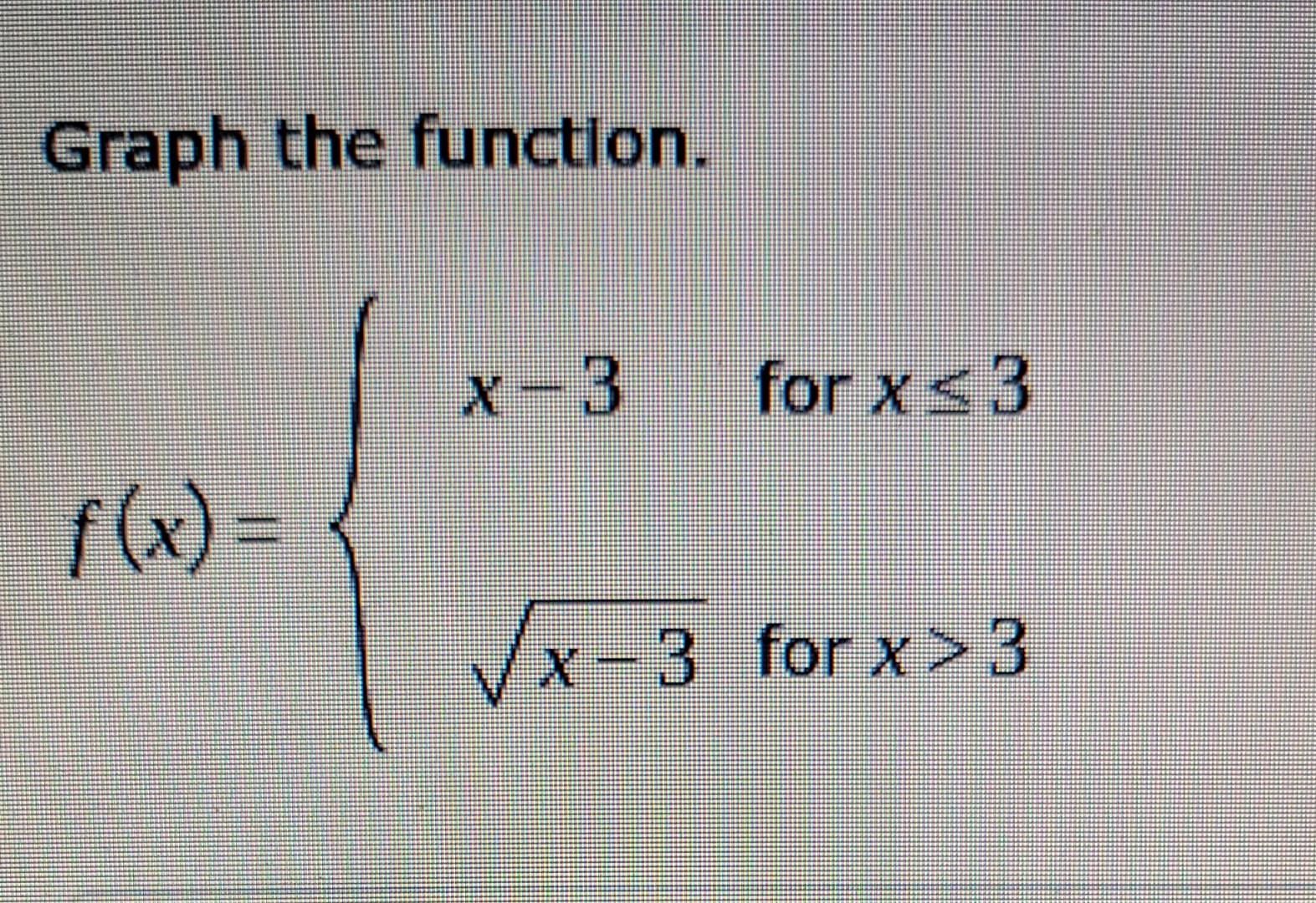 Solved Graph the function. X-3 for x ≤ 3 f(x) = √x-3 for x>3 | Chegg.com