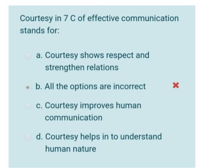 Solved Courtesy in 7 C of effective communication stands | Chegg.com