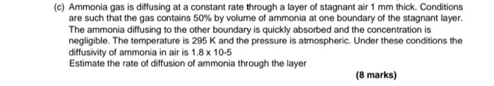 Solved (c) Ammonia gas is diffusing at a constant rate | Chegg.com