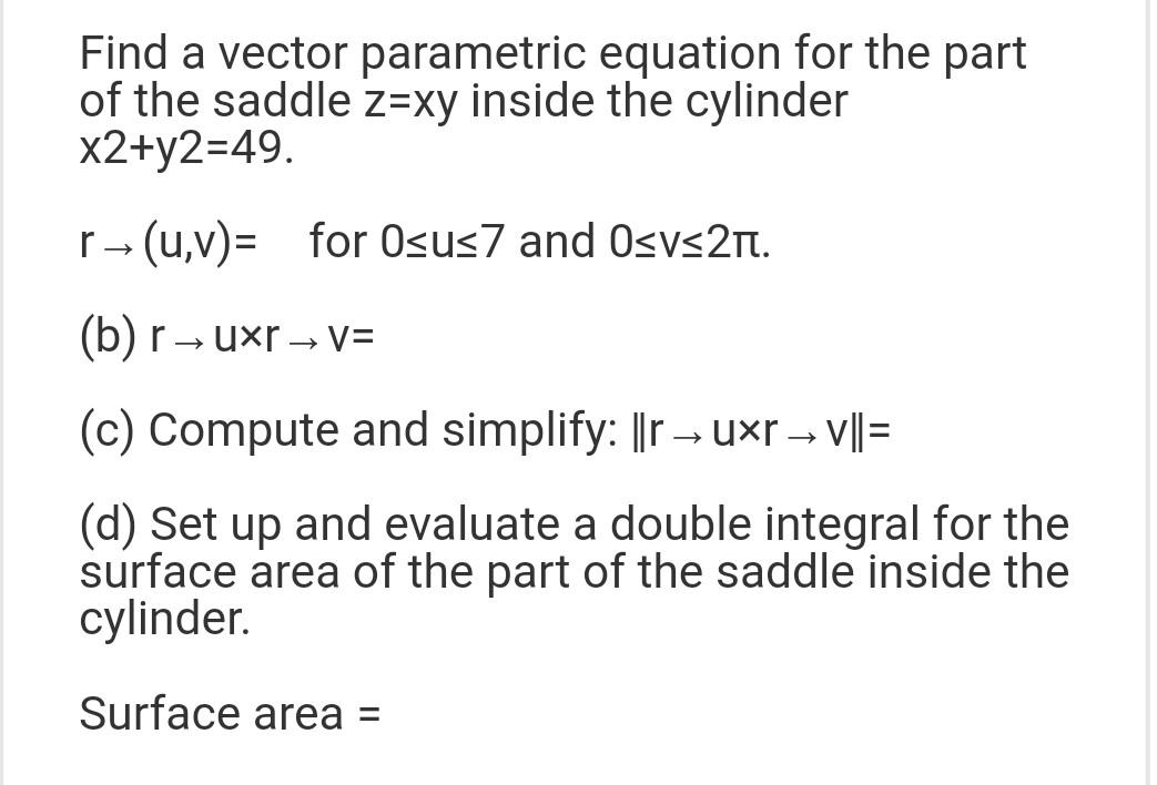 Solved Find a vector parametric equation for the part of the | Chegg.com