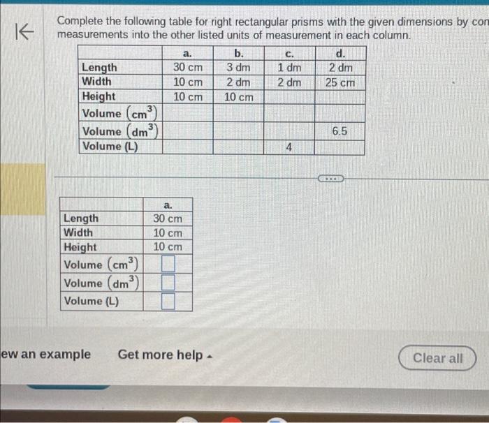 Solved K Complete the following table for right rectangular | Chegg.com