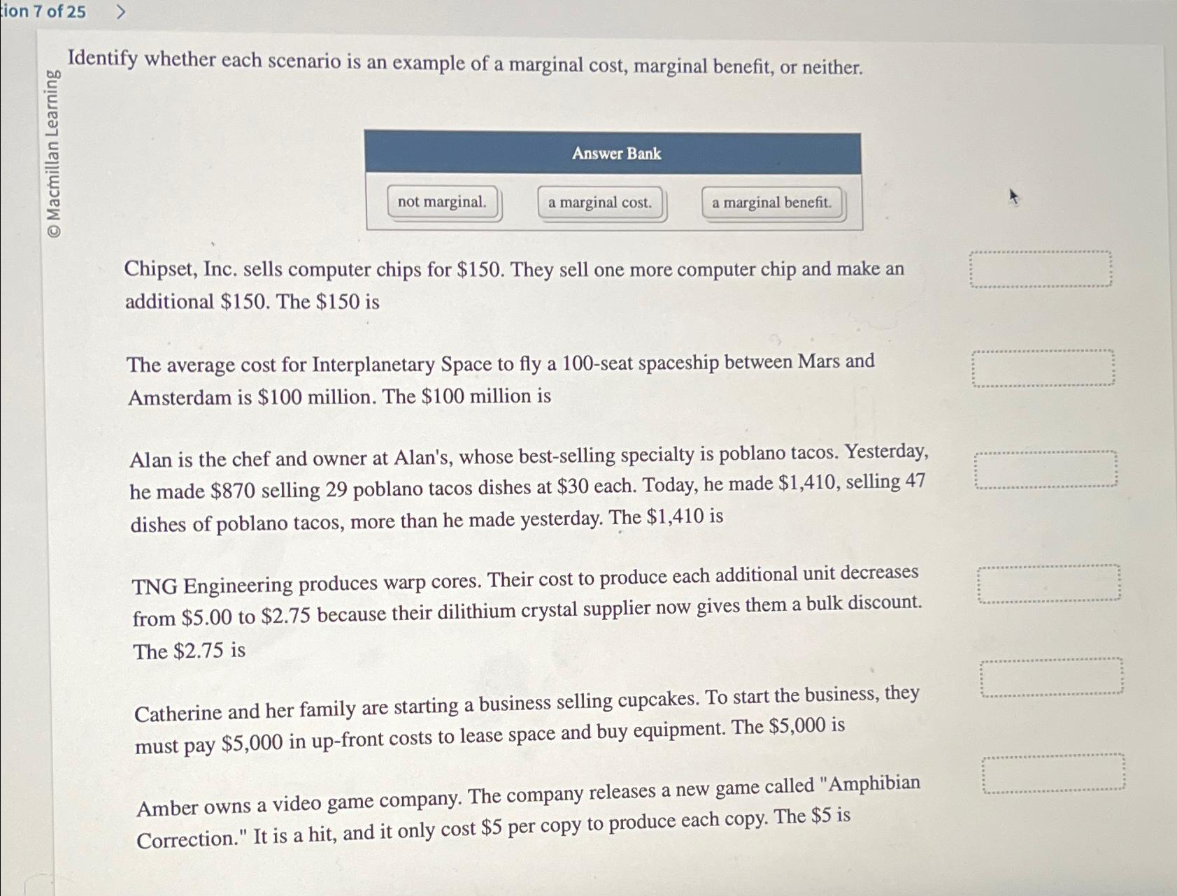 Solved tion 7 ﻿of 25Identify whether each scenario is an | Chegg.com