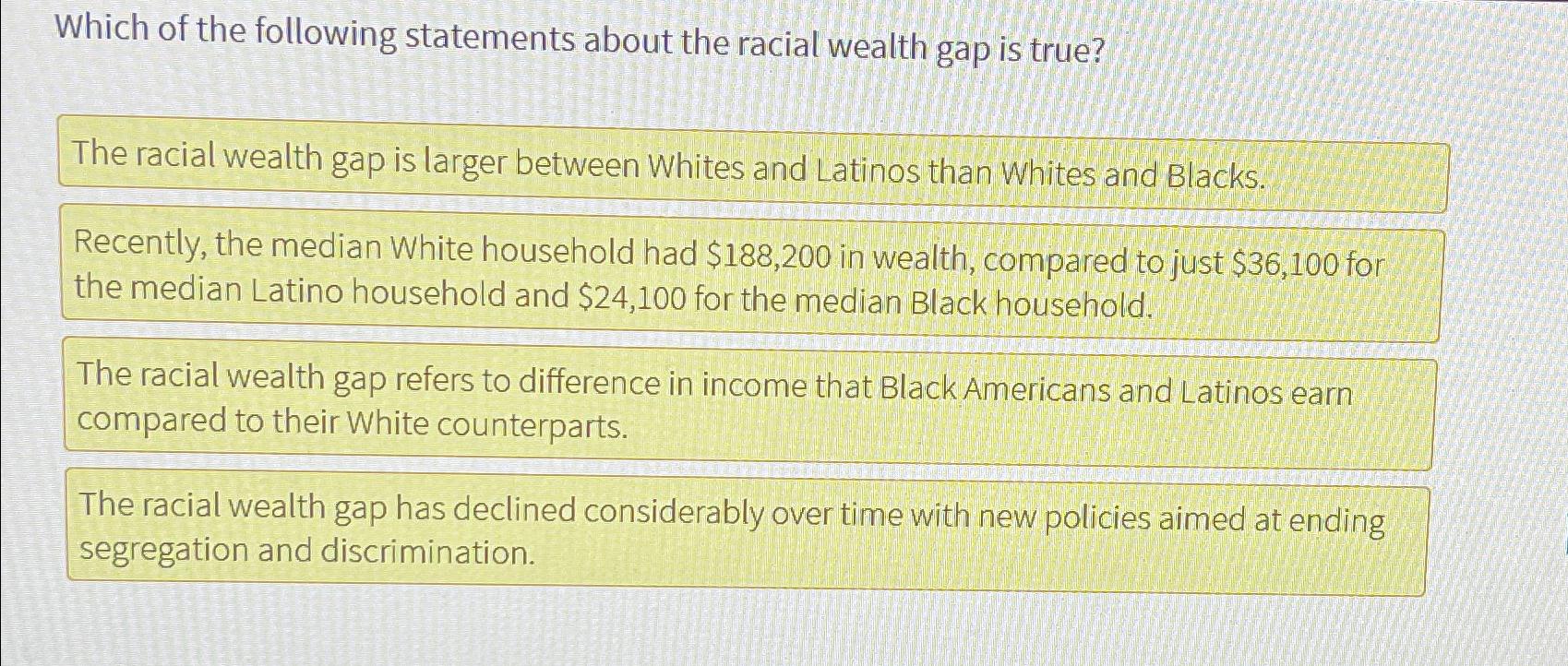Solved Which of the following statements about the racial | Chegg.com