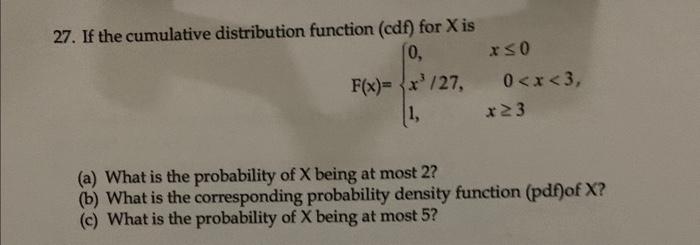 Solved 27. If the cumulative distribution function (cdf) for | Chegg.com
