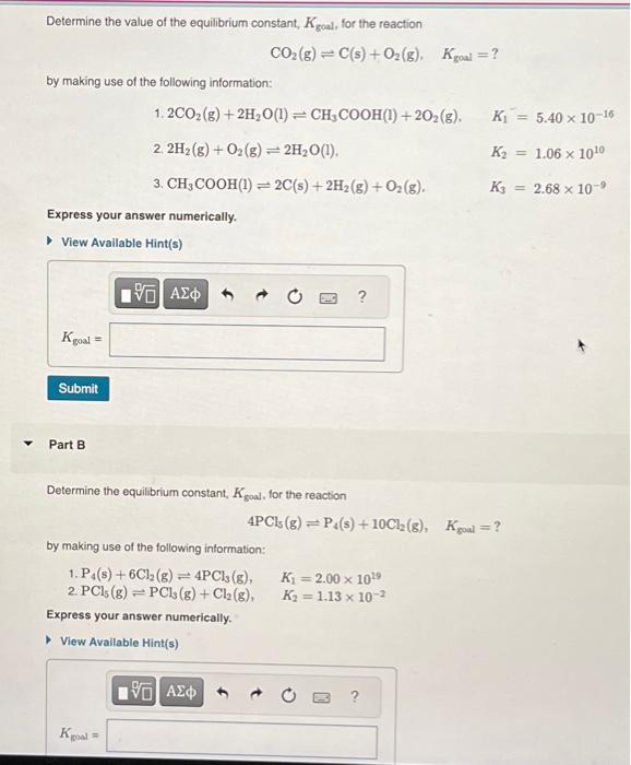 Solved Determine the value of the equilibrium constant, | Chegg.com