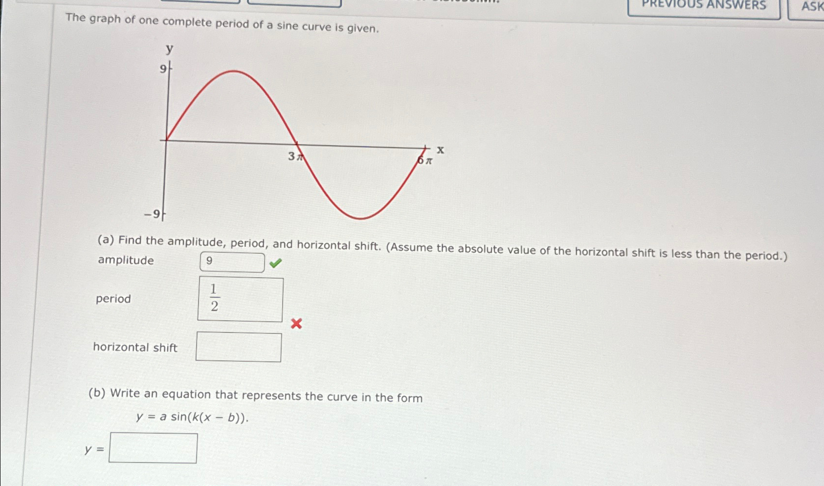 Solved The graph of one complete period of a sine curve is | Chegg.com