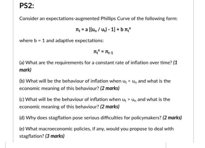 Solved Consider an expectations-augmented Phillips Curve of | Chegg.com