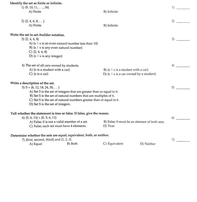 Solved Identify the set as finite or infinite. 1) 19, 10, | Chegg.com