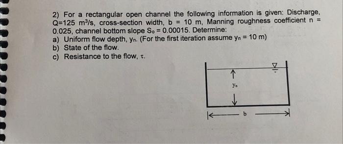 2) For a rectangular open channel the following | Chegg.com