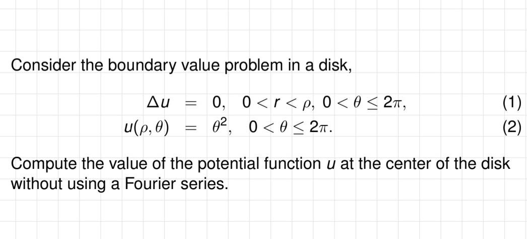 Solved Consider the boundary value problem in a disk, | Chegg.com