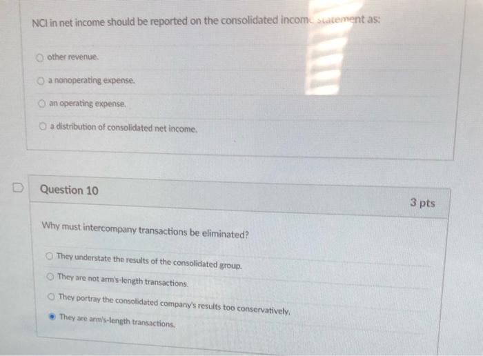 Solved NCI in net income should be reported on the | Chegg.com