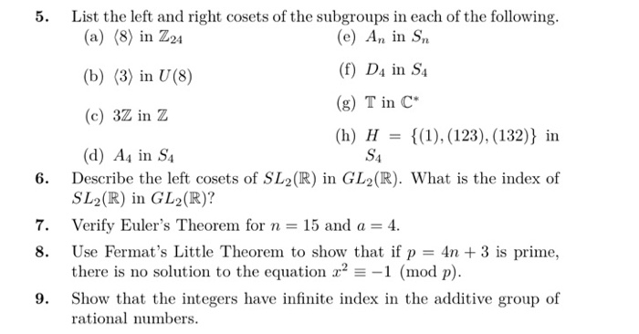 Solved 5. List the left and right cosets of the subgroups in | Chegg.com