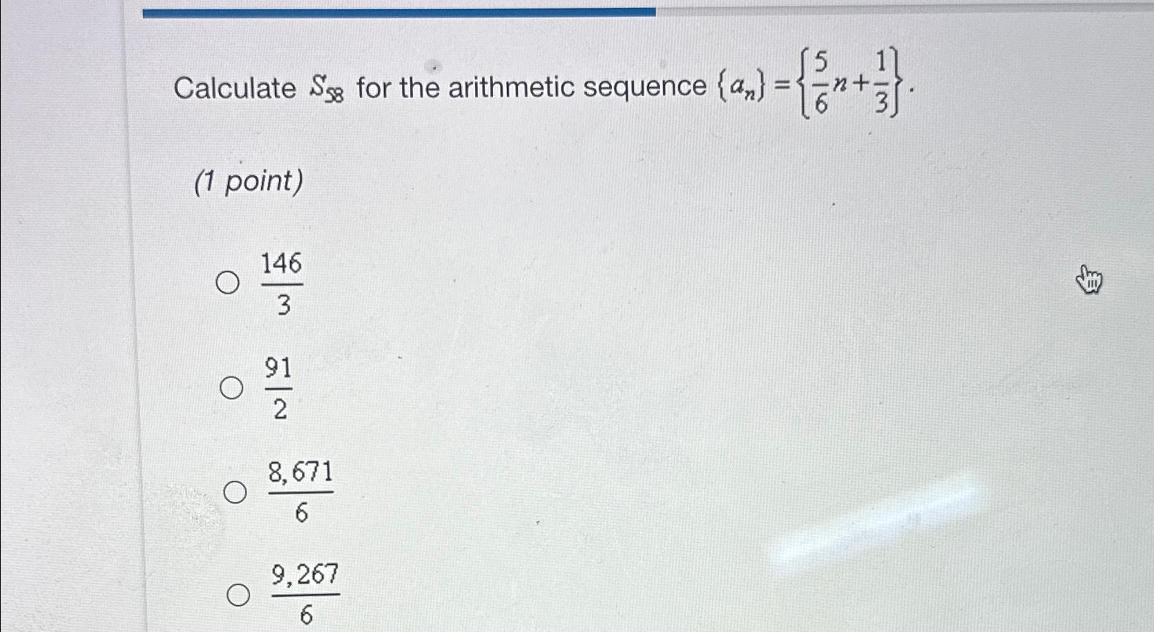 Solved Calculate SS8 ﻿for the arithmetic sequence | Chegg.com