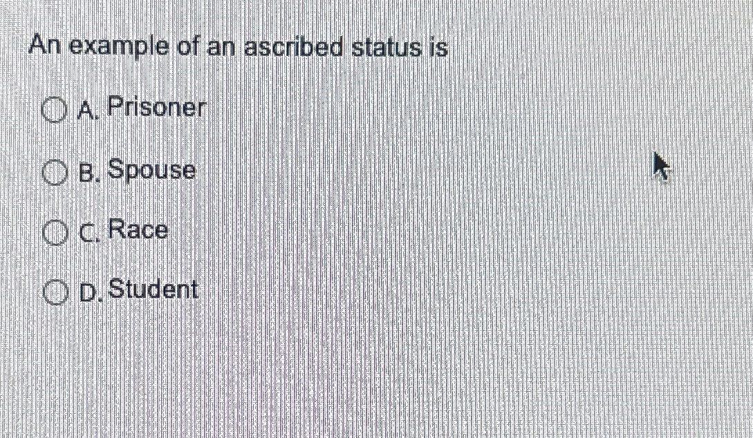 Solved An example of an ascribed status isA. ﻿PrisonerB. | Chegg.com