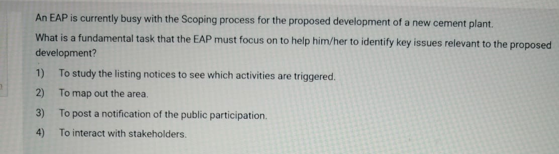 Solved An EAP is currently busy with the Scoping process for | Chegg.com