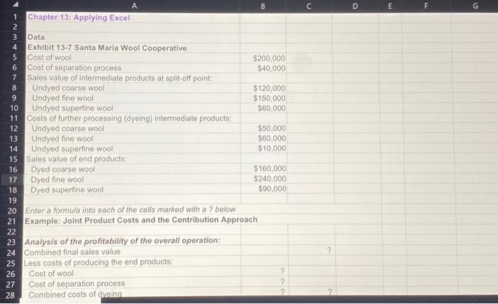 Solved please add cell formulas! | Chegg.com
