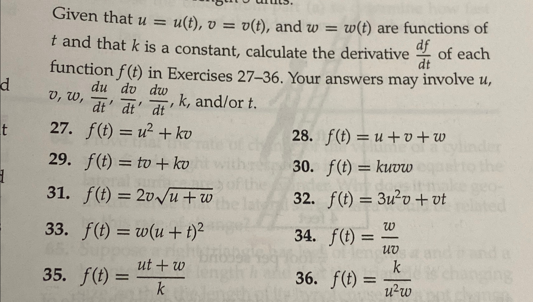 Solved Given that u=u(t),v=v(t), ﻿and w=w(t) ﻿are functions | Chegg.com
