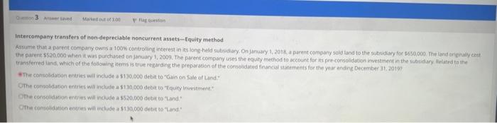 Solved Interconsany tranifers of non-depreciable noncurrent | Chegg.com
