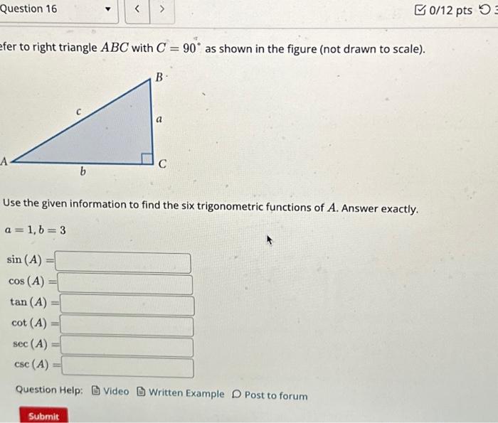 Solved Refer to right triangle ABC with C=90∘ as shown in | Chegg.com