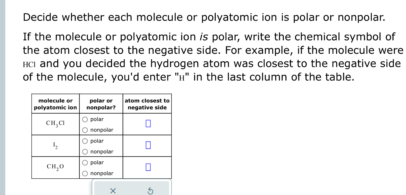 Solved Decide whether each molecule or polyatomic ion is | Chegg.com