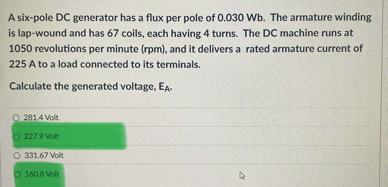 Solved A six-pole DC generator has a flux per pole of 0.030 | Chegg.com