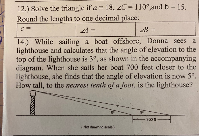 Solved 12.) Solve the triangle if a= 18, 2C = 110°,and b = | Chegg.com