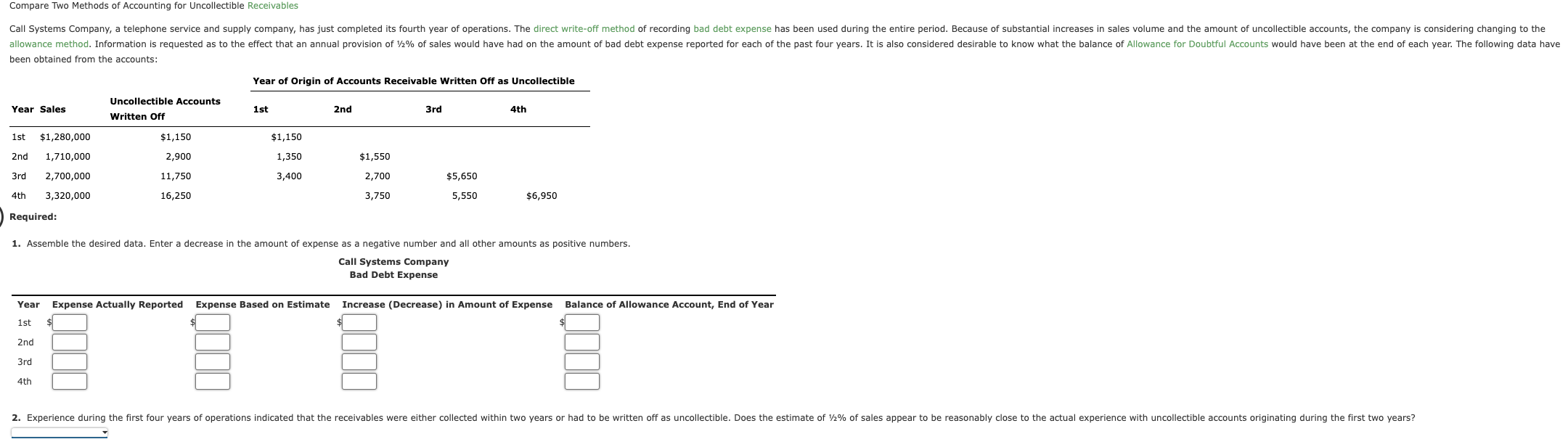 Solved Compare Two Methods of Accounting for Uncollectible | Chegg.com