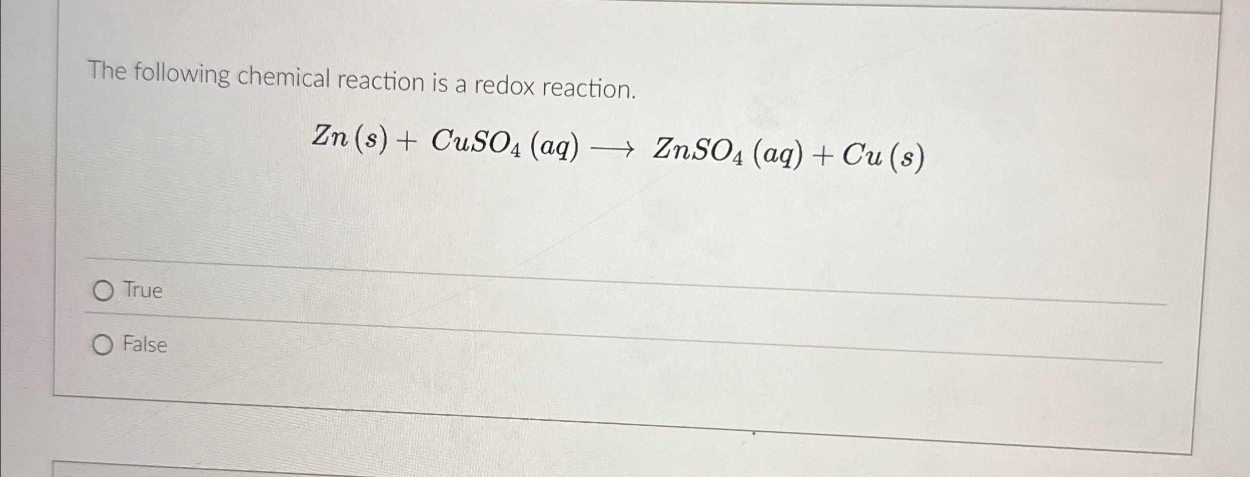 Solved The following chemical reaction is a redox | Chegg.com