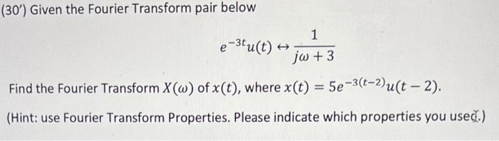 Solved (30′) Given the Fourier Transform pair below | Chegg.com