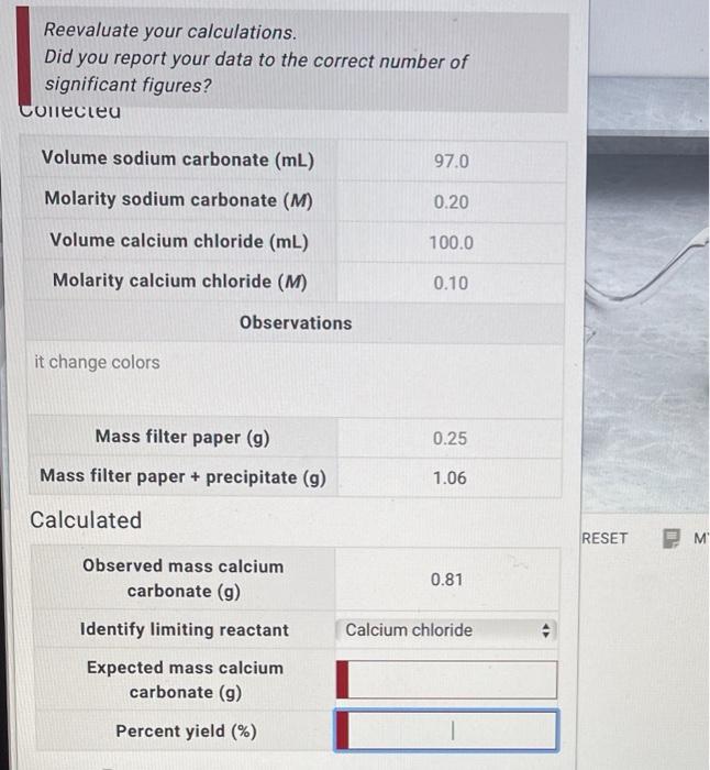 Solved Reevaluate your calculations. Did you report your | Chegg.com