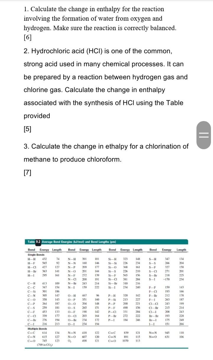 Solved 1. Calculate the change in enthalpy for the reaction | Chegg.com