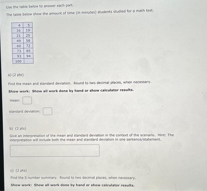 Solved Use the table below to answer each part. The table | Chegg.com