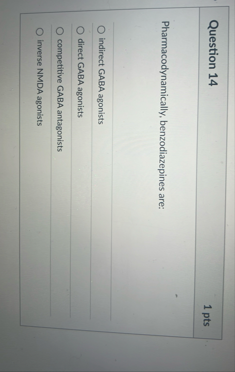 Solved Question 141 ﻿ptsPharmacodynamically, benzodiazepines | Chegg.com