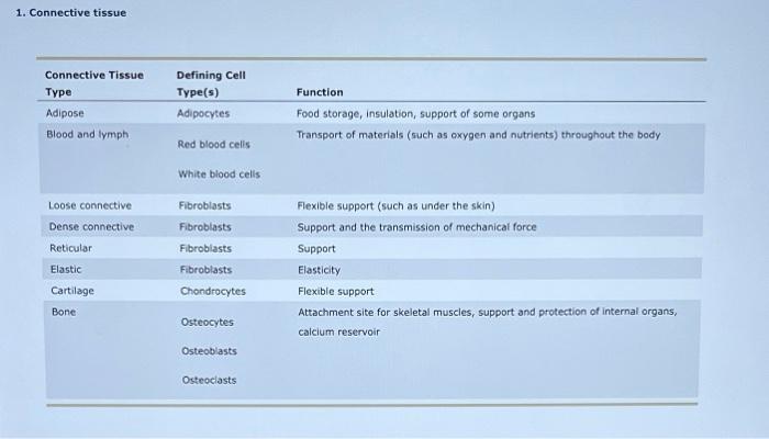 Solved 1. Connective tissue Connective tissues usually | Chegg.com