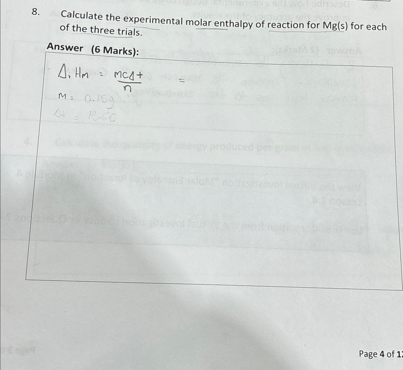 Solved Calculate the experimental molar enthalpy of reaction | Chegg.com