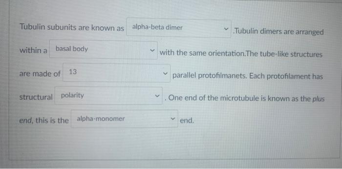 Solved Tubulin subunits are known as alpha-beta dimer | Chegg.com
