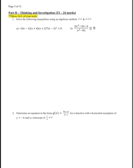 Solved Part B - Thinking and Investigation [T] - 24 marks] | Chegg.com