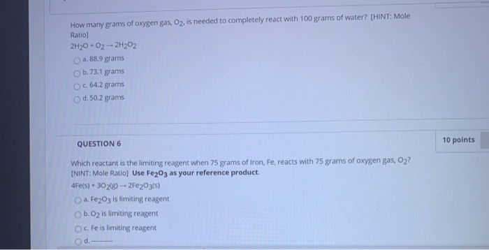 Solved How many grams of oxygen gas, O2, is needed to | Chegg.com