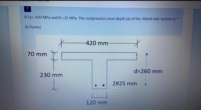 Solved 7 If Fy= 420 MPa and fc=25 MPa. The compression zone | Chegg.com