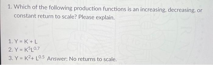 Solved 1. Which of the following production functions is an | Chegg.com