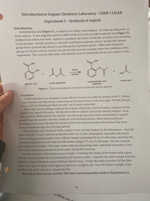 Solved: Experiment 5-Synthesis Of Aspirin: Prelab Question... | Chegg.com