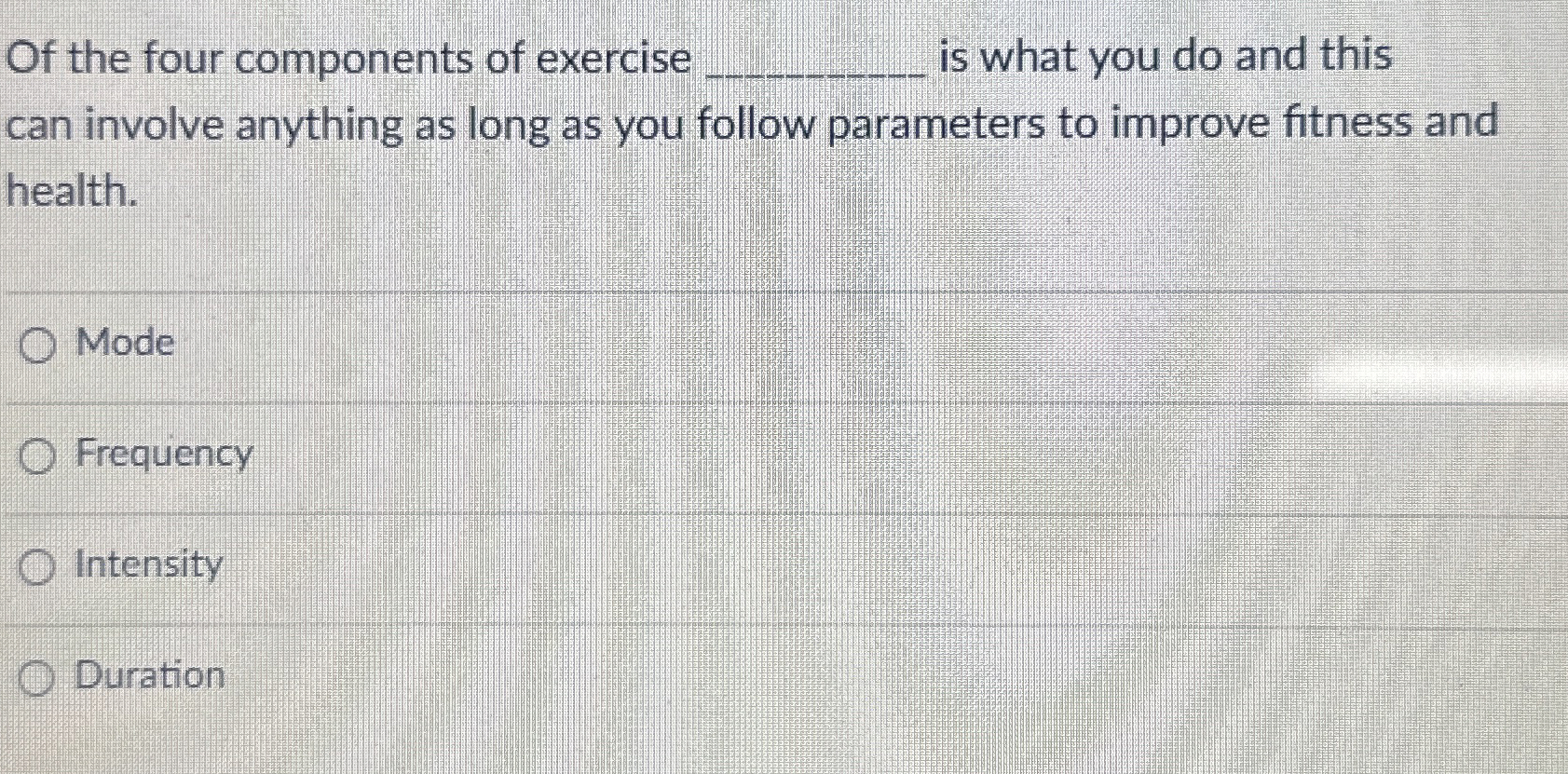 Solved Of the four components of exercise q, ﻿is what you do | Chegg.com
